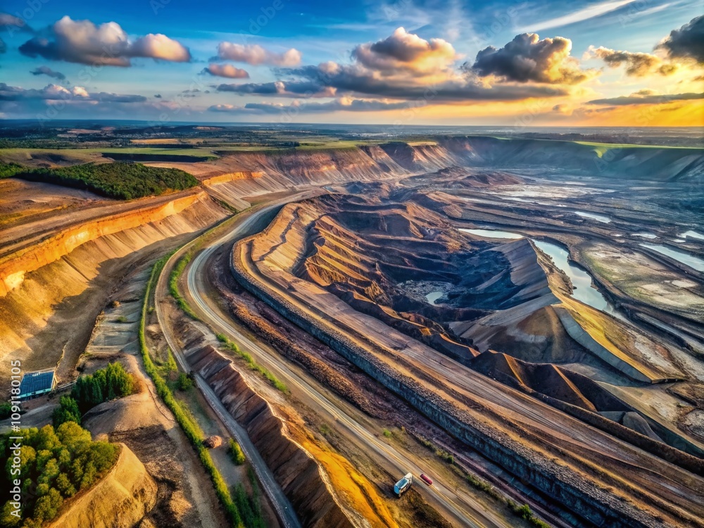 Aerial View of Open Pit Hambach Lignite Mine Showcasing Industrial ...