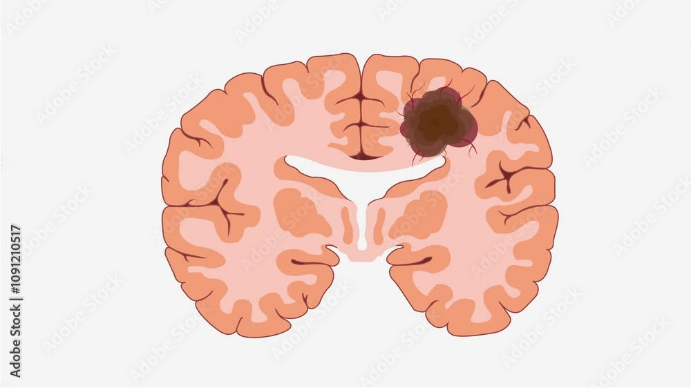 2D Animation showcasing a cross-section of the human brain ...
