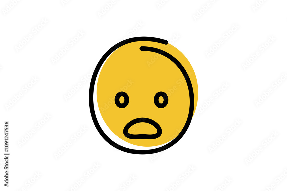 Frowning face emoji in abstract line art with yellow base color ...
