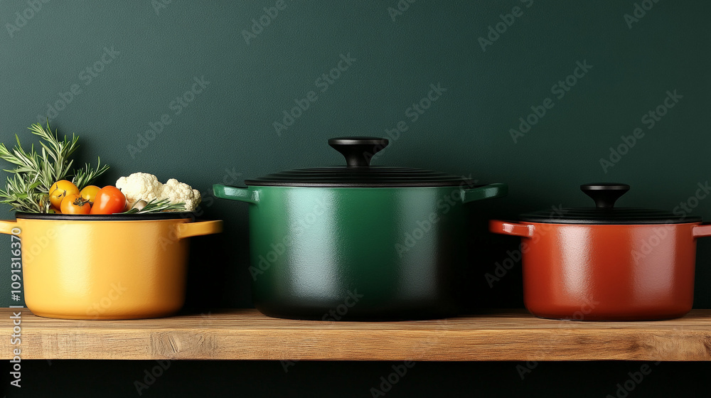 Colorful Cast Iron Dutch Ovens: A vibrant collection of three cast iron ...