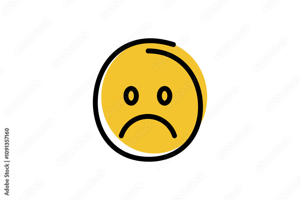 Frowning face emoji in abstract line art with yellow base color ...