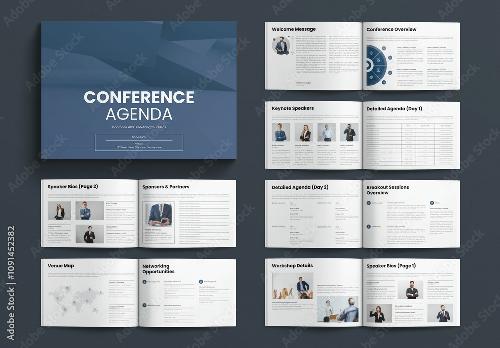 Conference Agenda Template Landscape Stock Template | Adobe Stock
