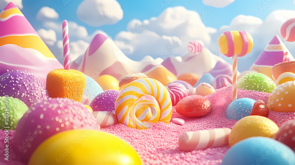 Colorful candy land, candyland pastel color, lots of different sweets ...