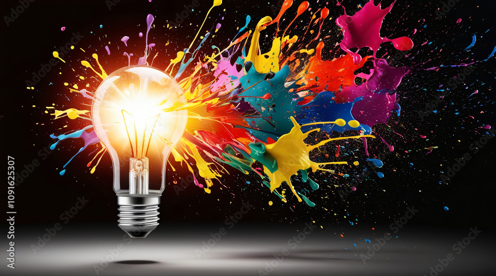 Exploding Light Bulb with Colorful Paint: Symbol of Creative Thinking ...