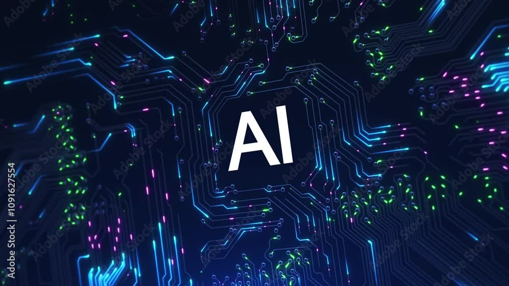 Hi Tech Digital Futuristic Ai Chip Circuit Board Advanced Mobile Microprocessor Connecting