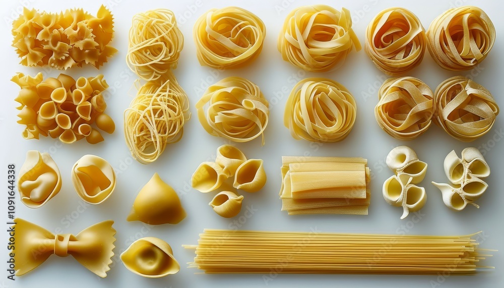 lots of piles of examples of different types of pasta, as an example of ...