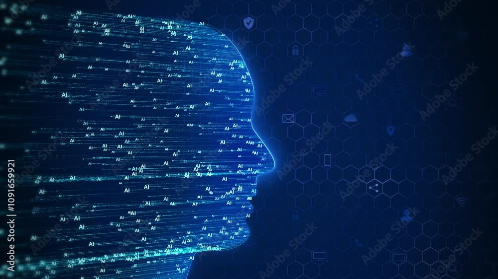 AI hologram Brain technology Biometric identification matrix Animation Big Data Processing ...