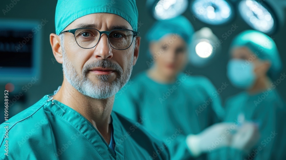 skilled surgeon is focused on the upcoming procedure in a well-equipped ...