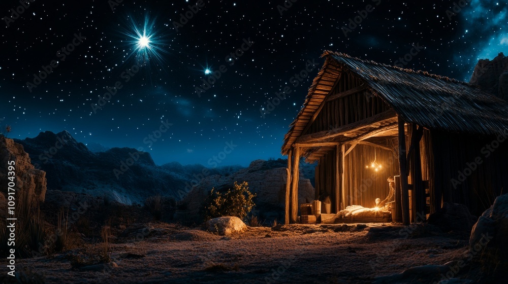 Desert nativity scene a serene christmas in a rustic barn beneath the ...
