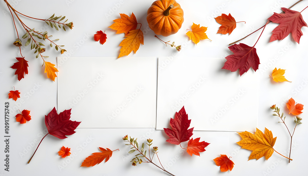 Two autumn blank card mockup for thanksgiving day, DIY invitation ...