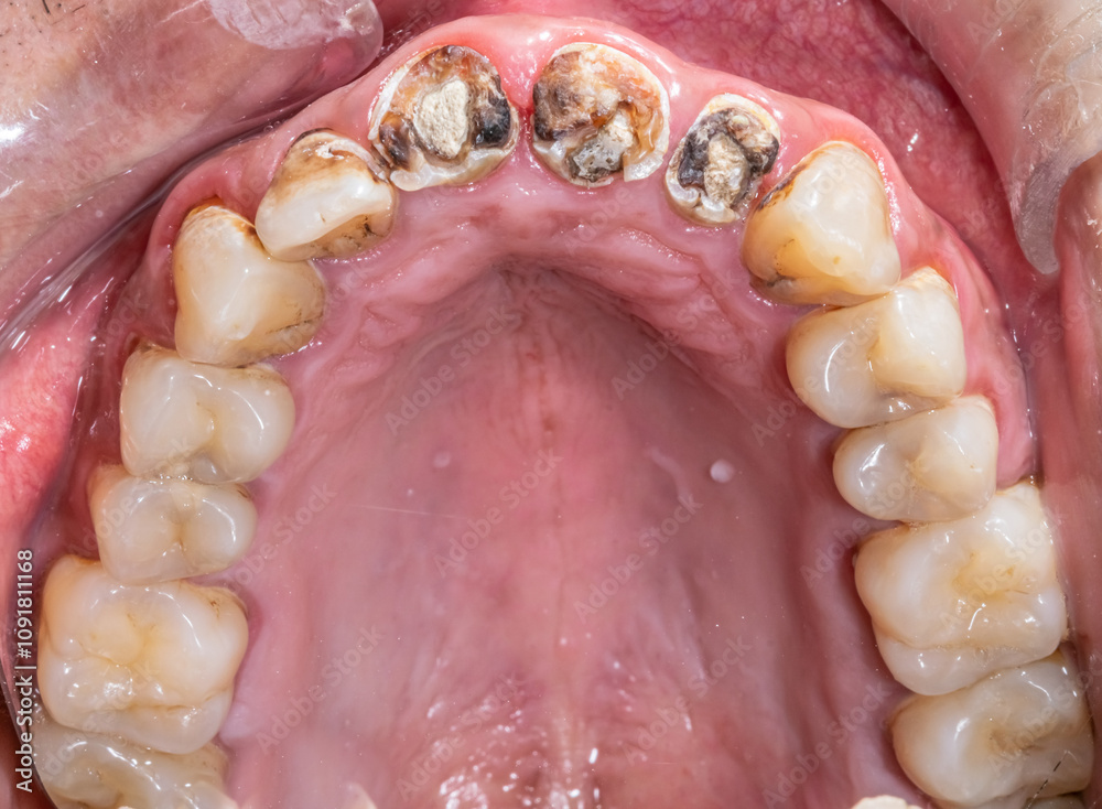 Dentistry patient oral disease in central incisors with dental decay ...