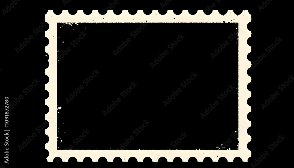 Blank vintage postage stamp on black background. Mockup with ...