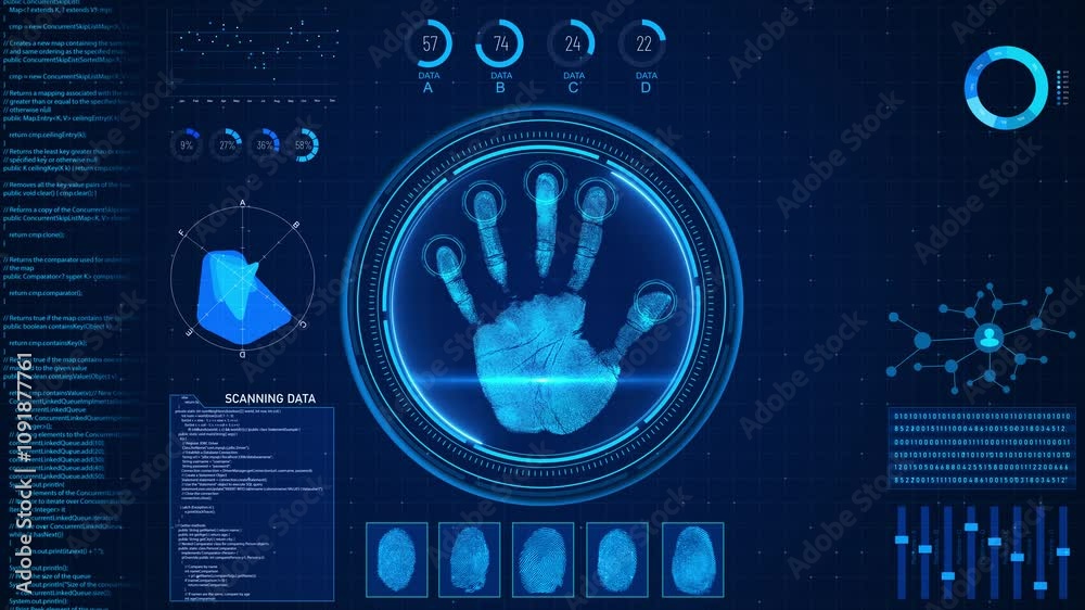 3d wireframe hand with Access Data glowing motion background. Animation ...