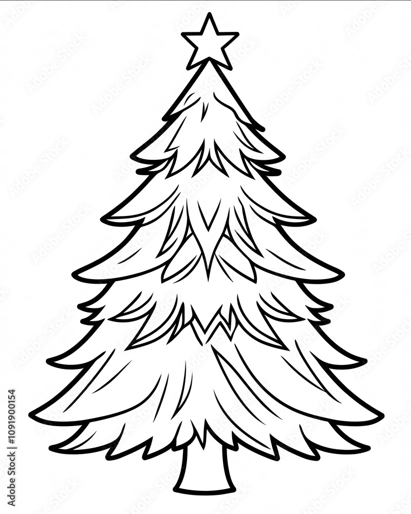 Christmas tree simple line art vector design for coloring book on ...