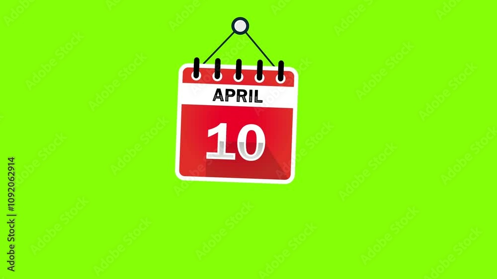 April 10 Calendar Sign on green screen background, chroma key. Calendar ...
