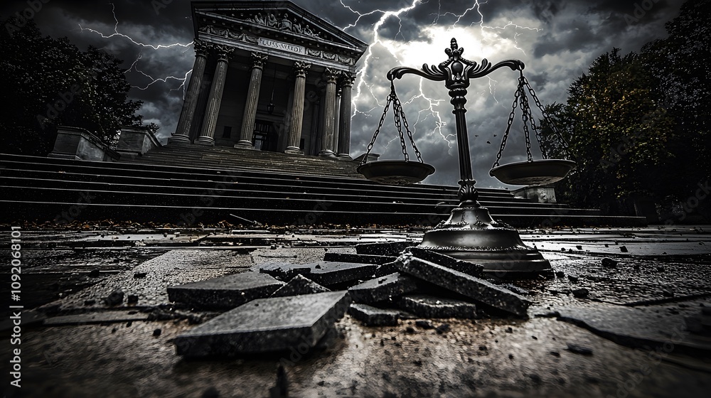 Stormy Justice Broken Scales at Historic Courthouse Dramatic Weather ...