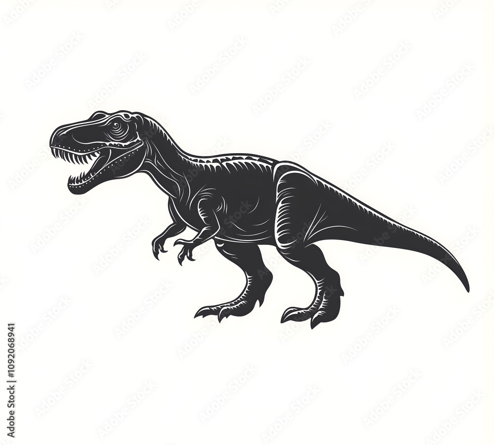 black silhouette style on a white background, full-body dinosaur T-Rex ...