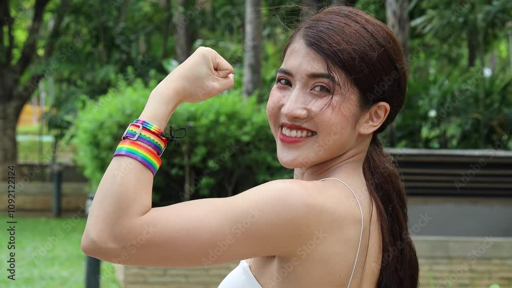 Strong and confident non-binary LGBT person showing confident and ...