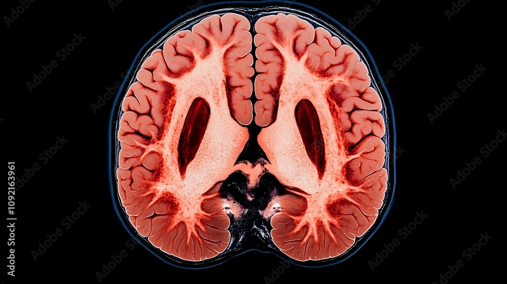 Detailed 3D rendering of the human brain in cross section showcasing ...