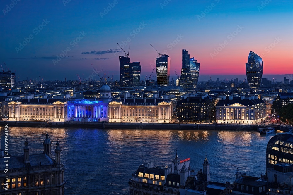 Breathtaking London Sunset Skyline with Brightly Lit Buildings and Deep ...