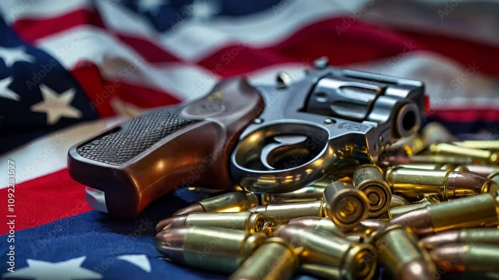 A detailed examination of a revolver and spent cartridges on an ...