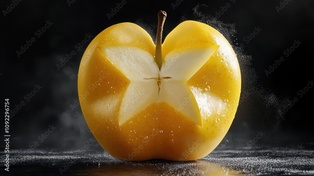 Bright Yellow Star Apple in Glossy Detail: Split Revealing Star-Shaped ...