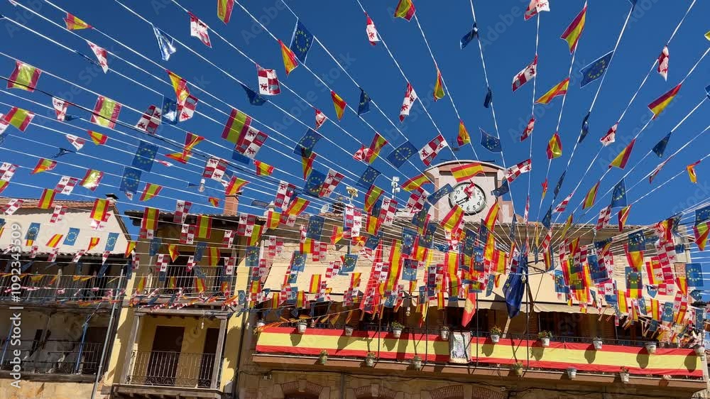 excellent filming of a town square during festivals where a beautiful ...