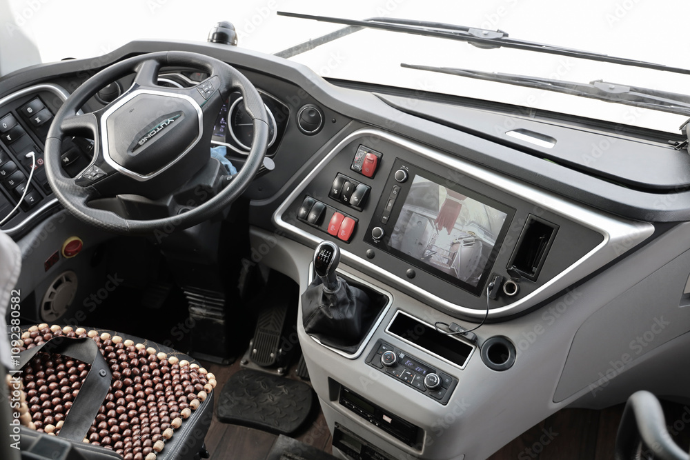 BATUMI, GEORGIA - 16 NOVEMBER, 2024: Intercity bus dashboard equipped ...