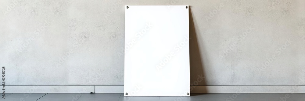 A standard-sized blank poster board leaning against a wall, standard ...
