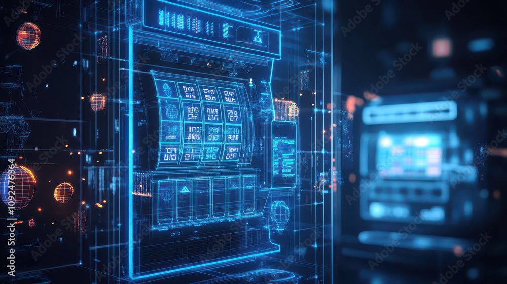 Futuristic Wireframe Lottery Machine: Sleek Design with Digital ...