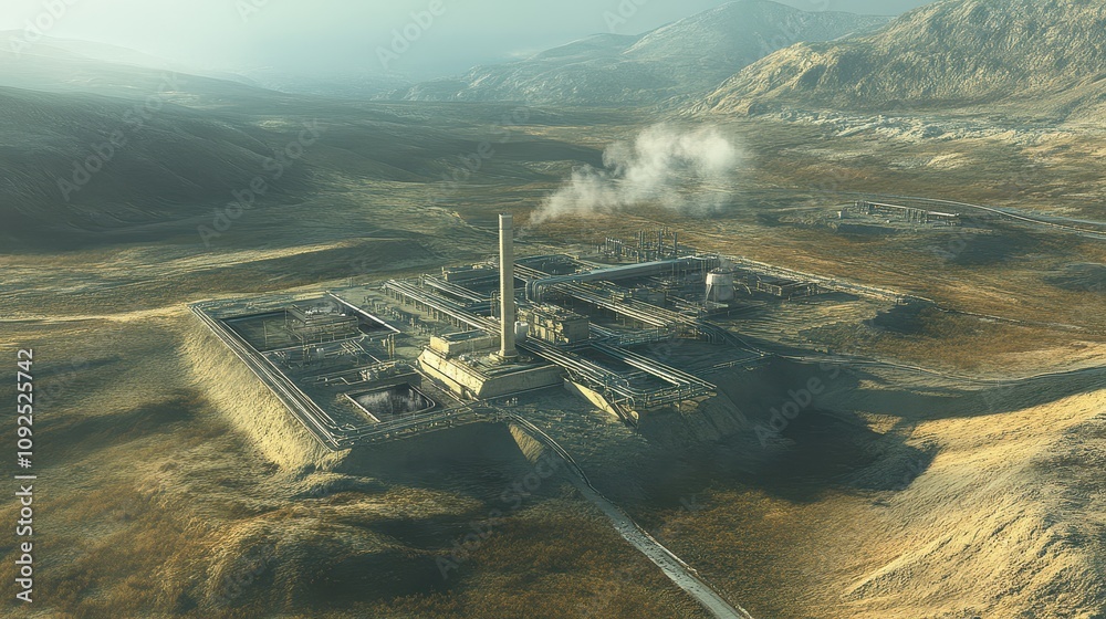 Geothermal Energy Extraction Operation Concept, Aerial View of a ...