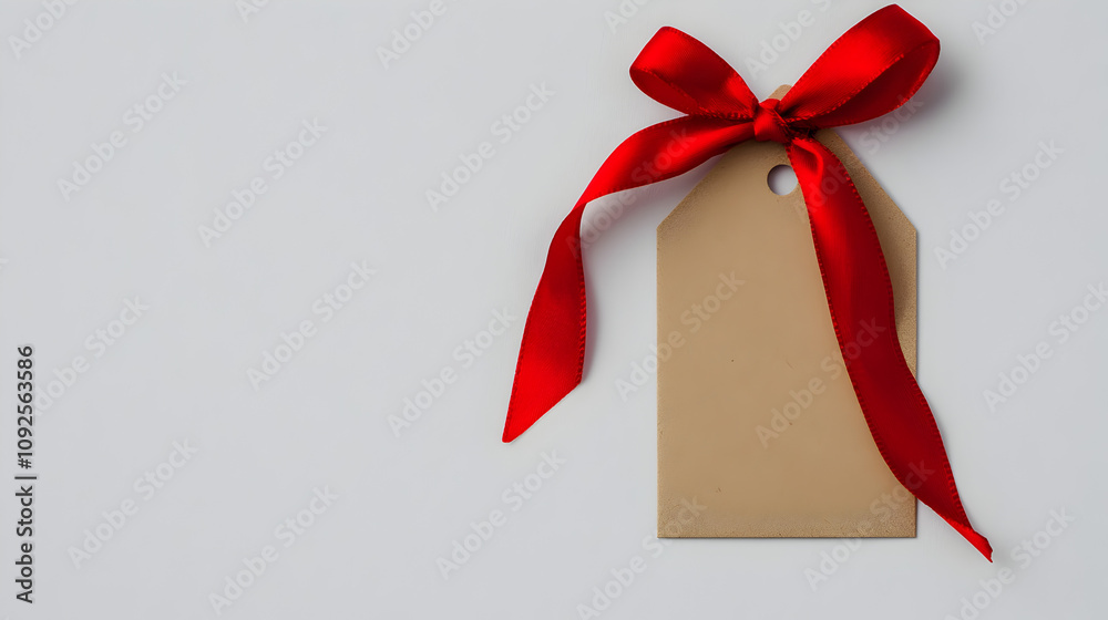 A simple Christmas gift tag with a red ribbon and a blank space for the ...