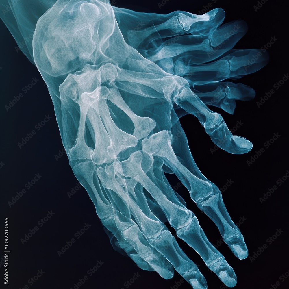 Detailed X-ray image showcasing the intricate structure of human hand ...