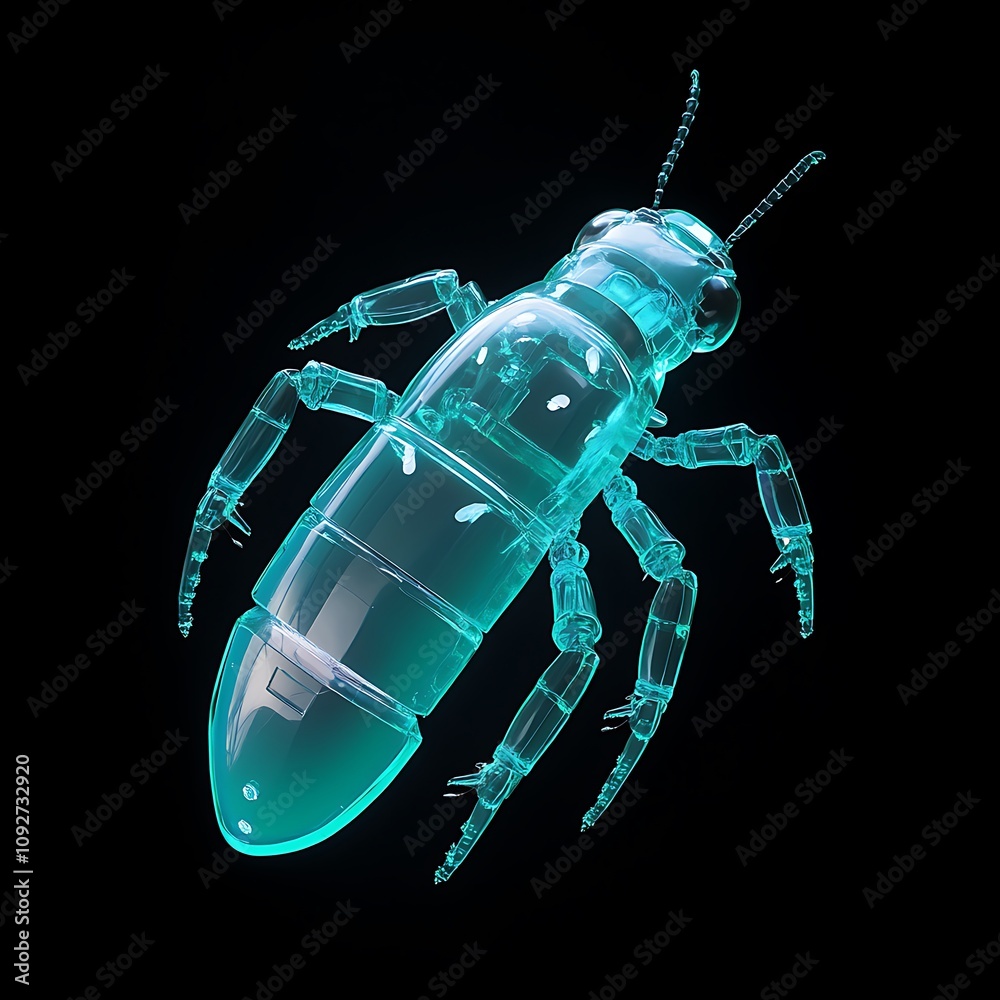 Stunning Transparent Insect Model with Neon Glow on Black Background ...