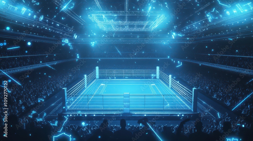 Futuristic Wireframe Illustration of a Boxing Ring: Sleek Design ...