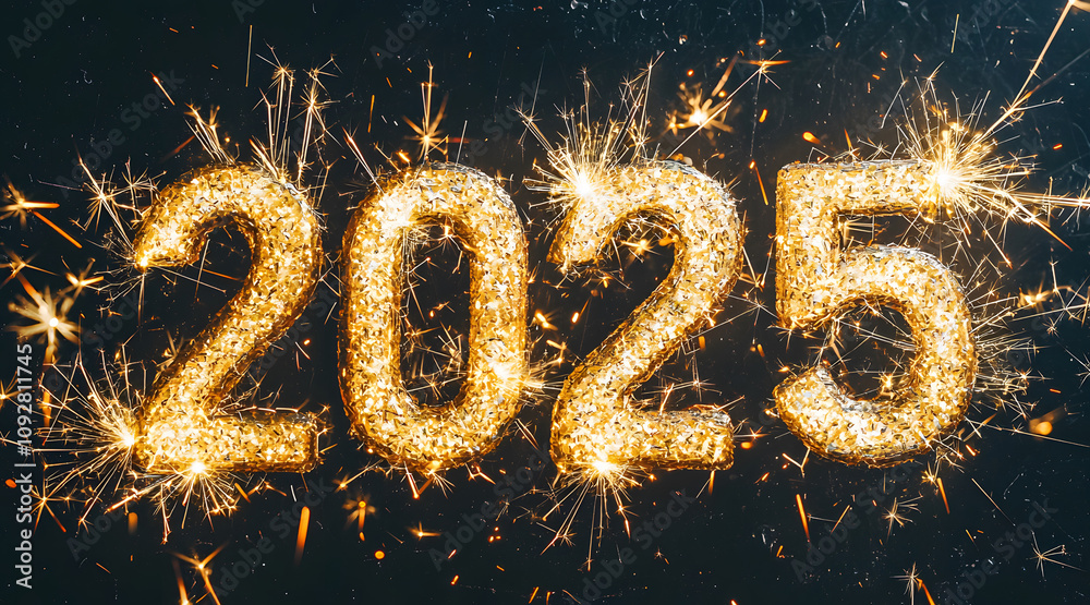 Golden sparkling numbers 2025 celebrate the New Year at midnight ...