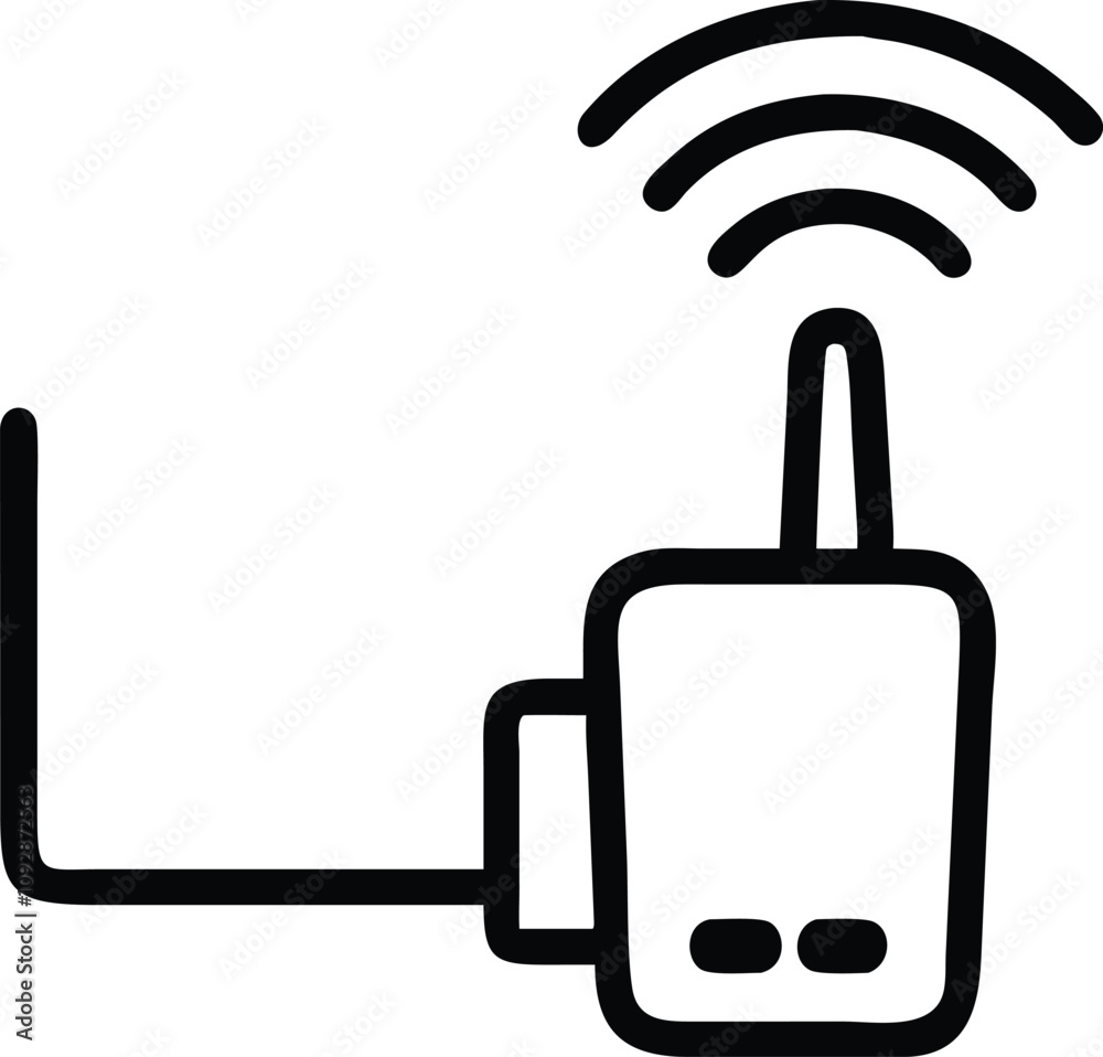 Plakát Compact Wireless Router with Signal Waves, Black-and-white ...