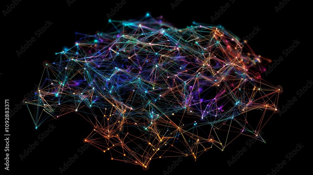 Vibrant 3D Render of Glowing Neural Network Diagram for Large Language Models (LLM) Stock ...