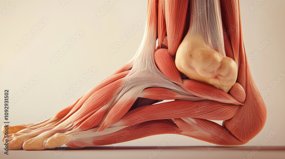 Detailed illustration of foot muscles and tendons, showcasing anatomy ...
