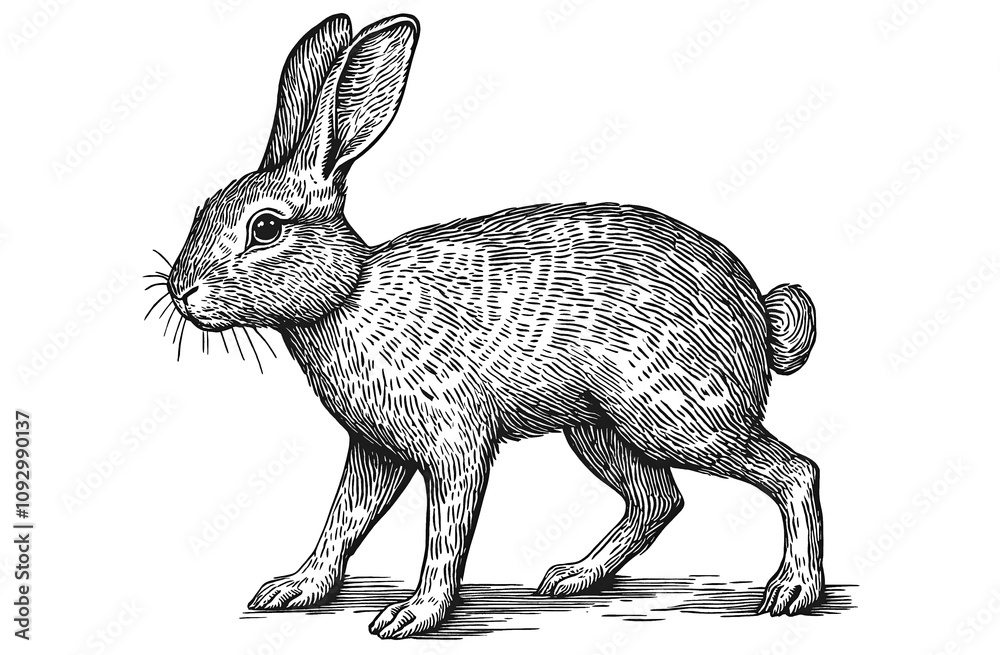 Hare, rabbit, sketch. Vintage retro print, wild hare, farm rabbit ...
