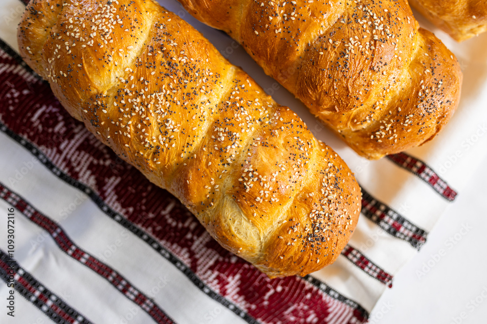Romanian food. Traditional Romanian home made bread in Moldova. Concept ...