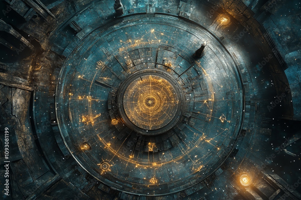 ภาพประกอบสต็อก Ancient Celestial Observatory: Top-Down View - Mystical ...