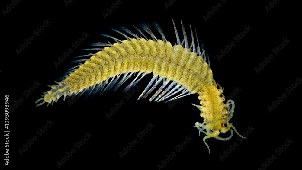 Worm Polychaeta, Autolytus sp. under the microscope, family Syllidae ...