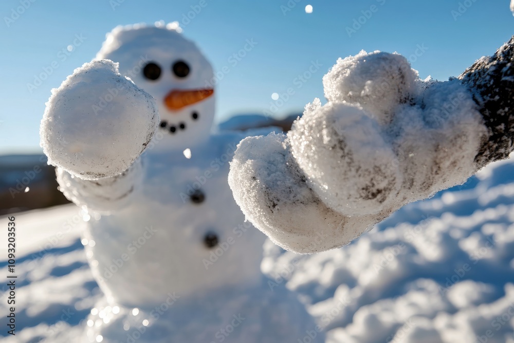 A cheerful snowman, complete with a carrot nose and coal eyes, appears ...