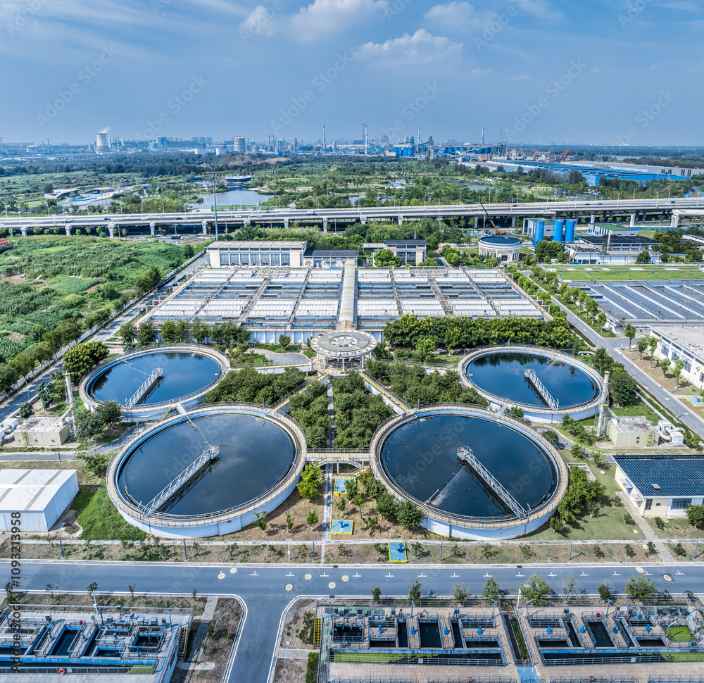 Poster Round purification tank industrial building of waterworks – Wall ...