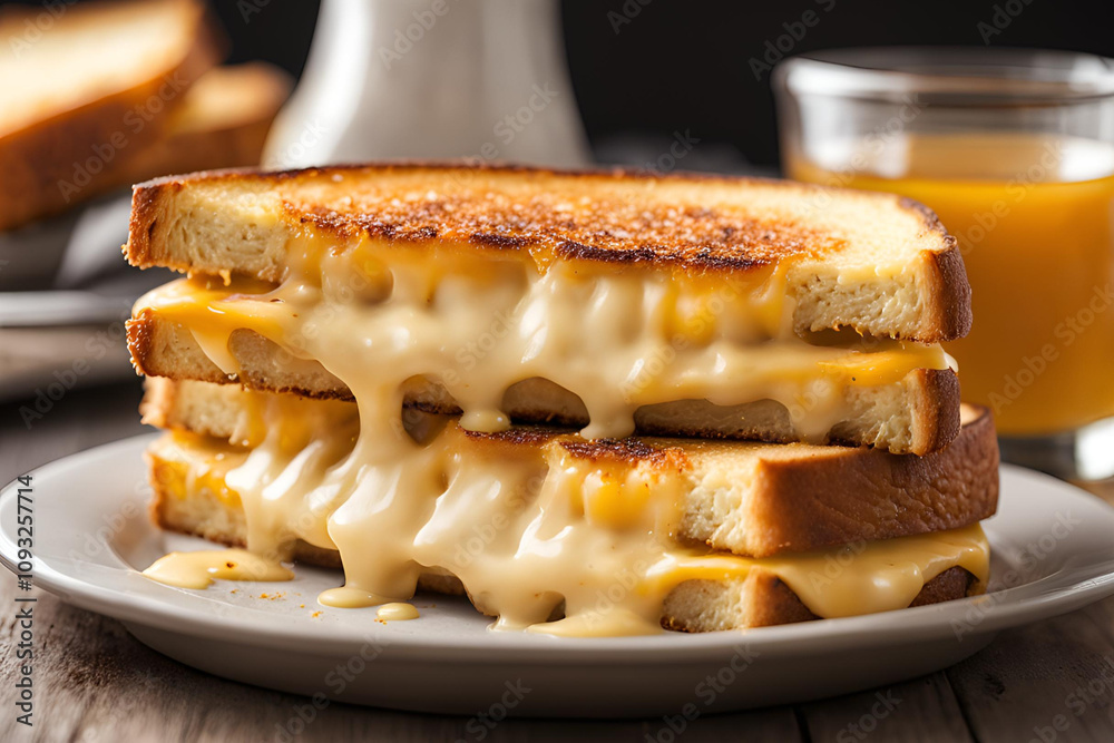 Shot of a perfectly toasted grilled cheese sandwich with melted cheese ...