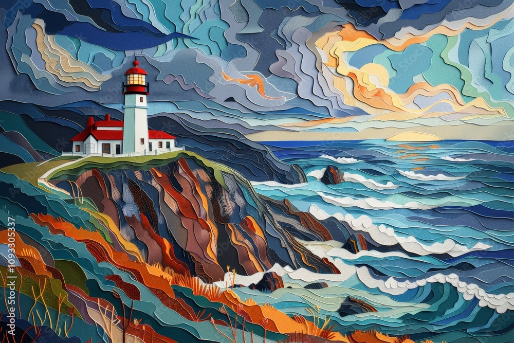 Cape Point lighthouse atop vivid cliffs, surrounded by churning ocean ...