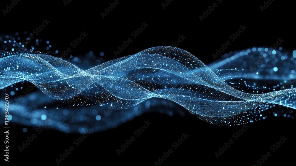 Abstract blue wave design with a digital network background, featuring ...