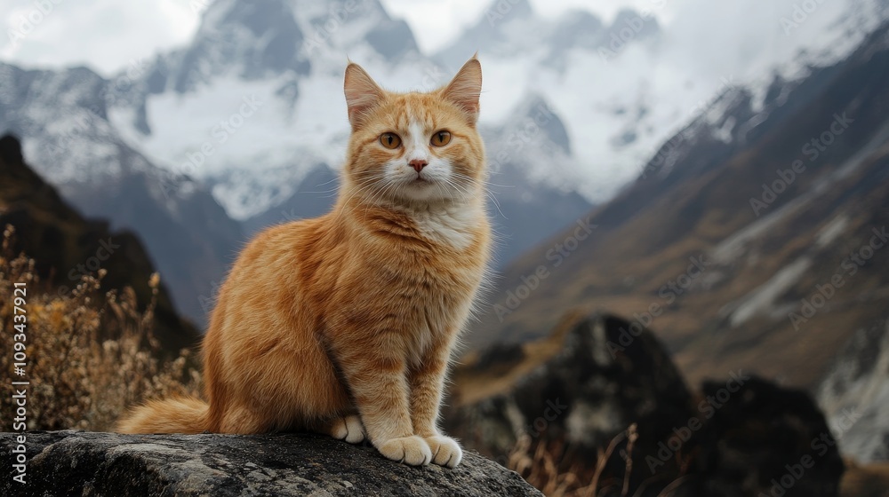 Himalayan Orange Cat in Majestic Mountain Landscape - Orange tabby cat ...
