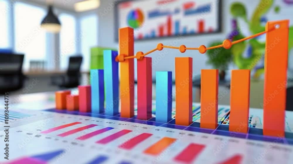 A colorful bar graph with a line chart, illustrating data trends in a ...